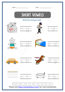 Short vowels - Write the missing vowels - Your Home Teacher