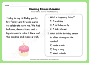 Reading comprehension - My birthday party and my favorite teacher ...