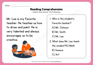 Reading comprehension - My favorite teacher - Your Home Teacher