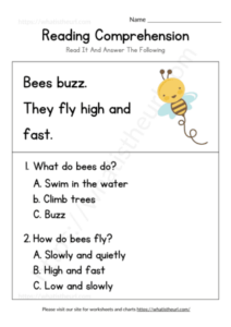 Kindergarten Reading Comprehension - Bees Buzz - Your Home Teacher