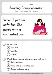 Kindergarten Reading Comprehension - Fluffy Cat - Your Home Teacher