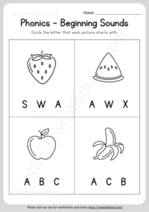 Phonics - Beginning Sounds - Circle the letter - Your Home Teacher